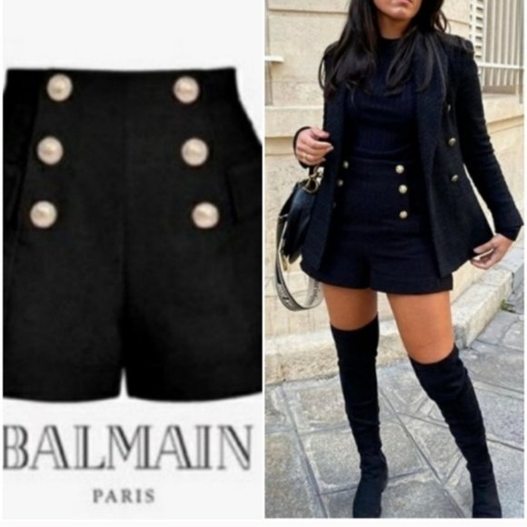 Zara | Shorts | Zara Balmain Like High Waist Golf Button Texture Shorts ...